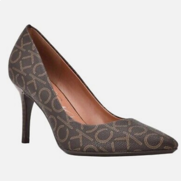 Calvin Klein | Shoes | Calvin Klein Giana Brown Ck Logo High Heel Pumps ...